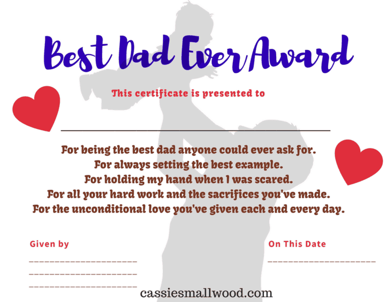 Best Dad Awards Personalized Gift For Dad (Free Printable) - Cassie ...