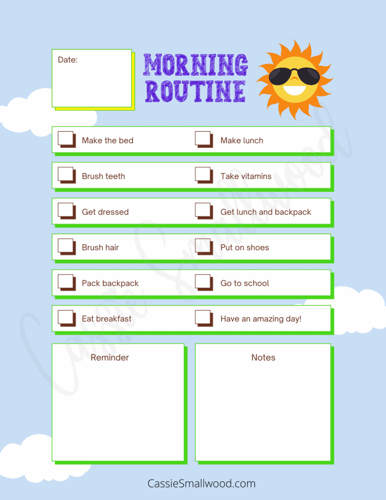 Morning Checklist For Kids - Cassie Smallwood Morning Checklist For Kids - Cassie Smallwood
