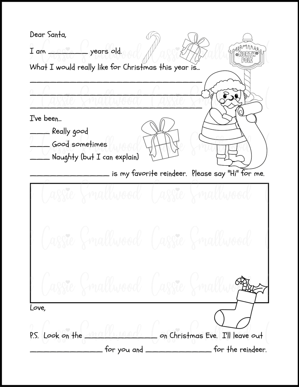 4 Coloring Letter To Santa Templates - Cassie Smallwood