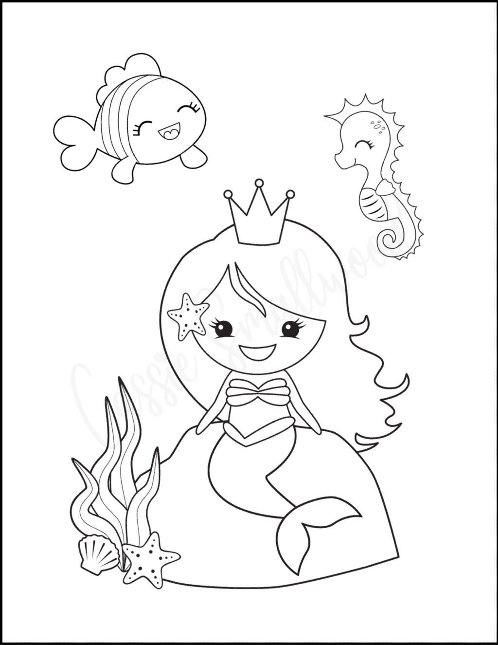 Cute Mermaid Coloring Pages For Kids - Cassie Smallwood