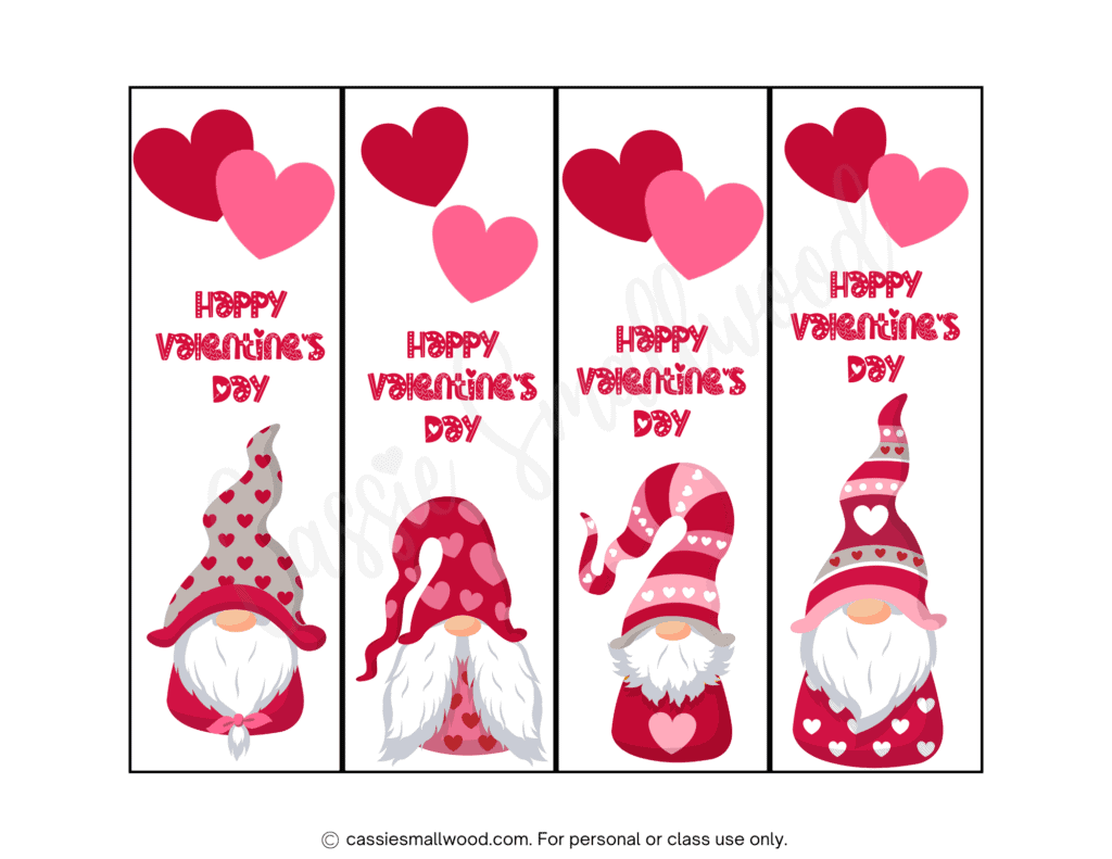 Gnome Valentine Bookmarks To Print For Free - Cassie Smallwood