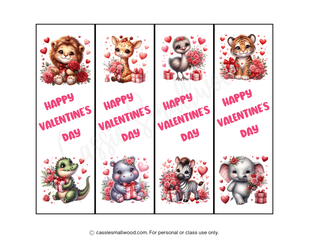 Zoo Animal Valentines Bookmarks To Print - Cassie Smallwood