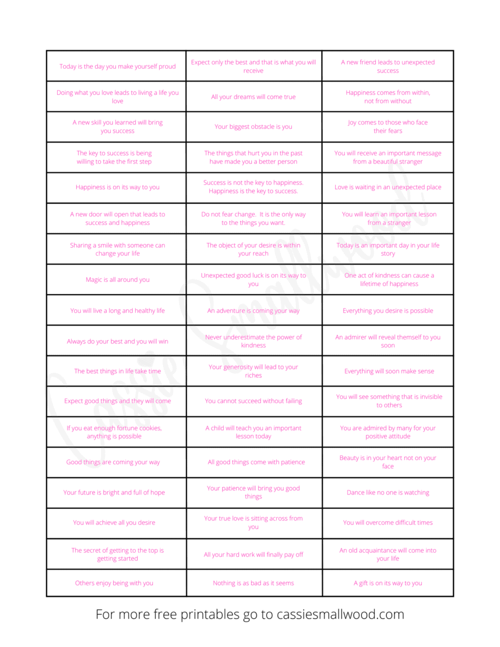 Free Printable Fortune Cookie Messages and Sayings - Cassie Smallwood