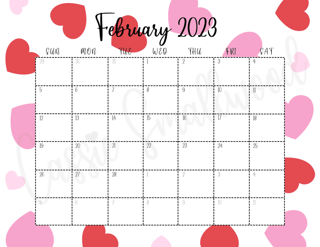 Cute Free Printable Monthly Calendar 2023 - Cassie Smallwood