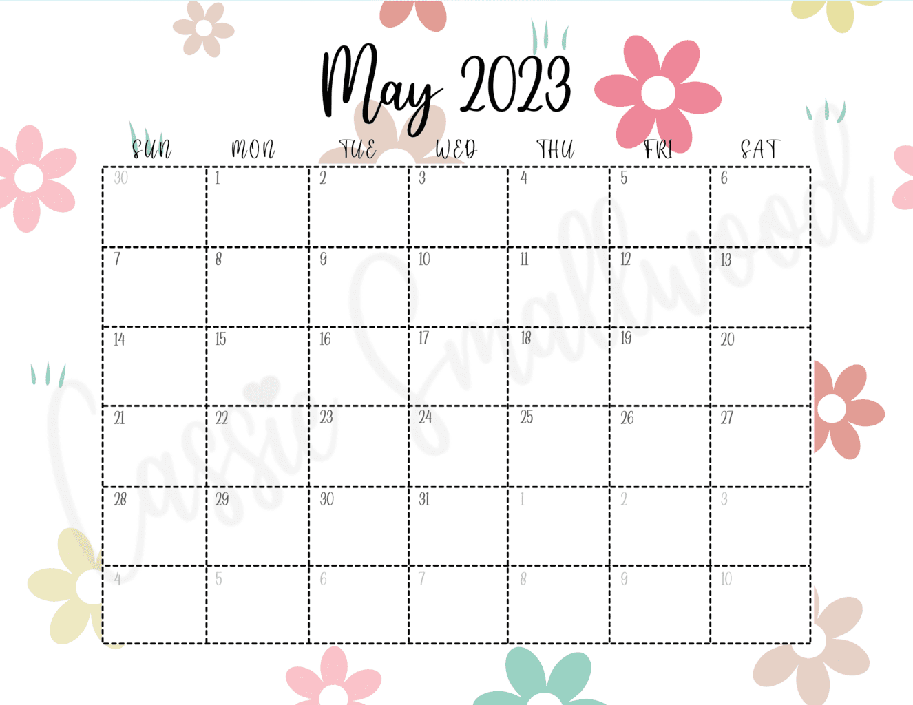 Cute Free Printable Monthly Calendar 2023 - Cassie Smallwood