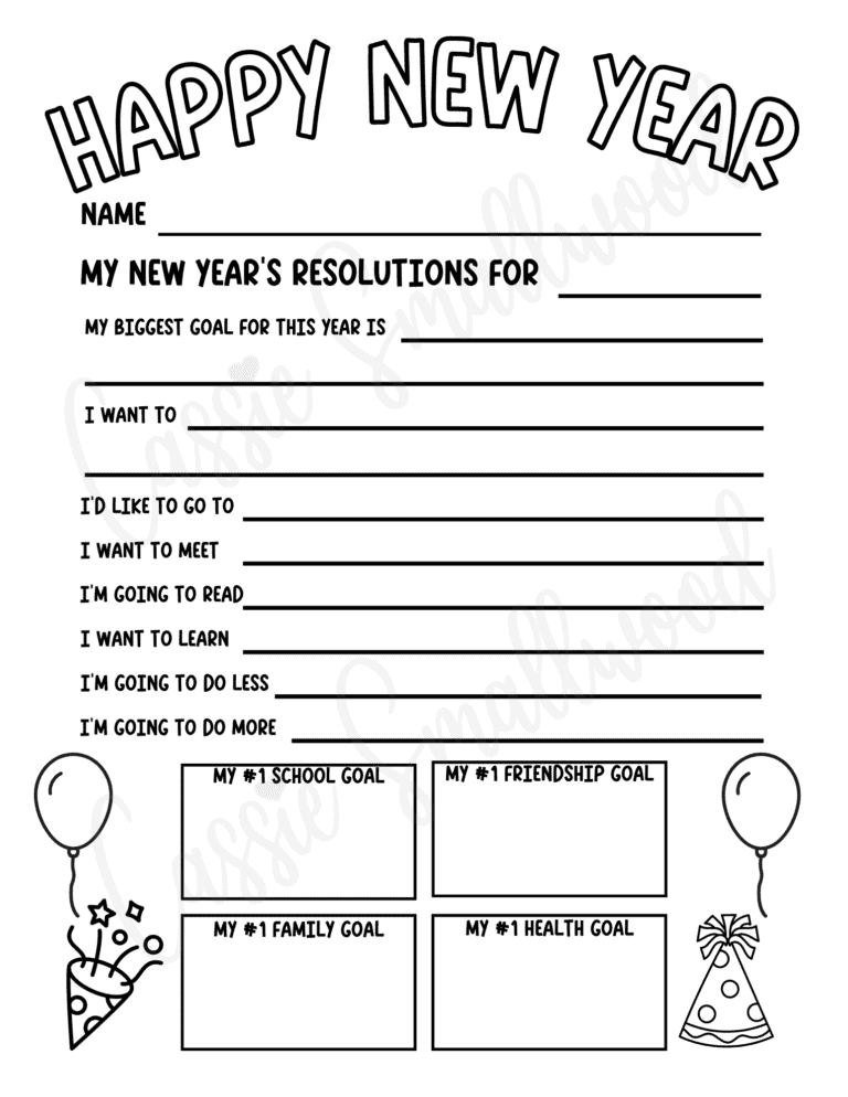 Cute New Year's Resolution Worksheets (Free Printable) - Cassie Smallwood