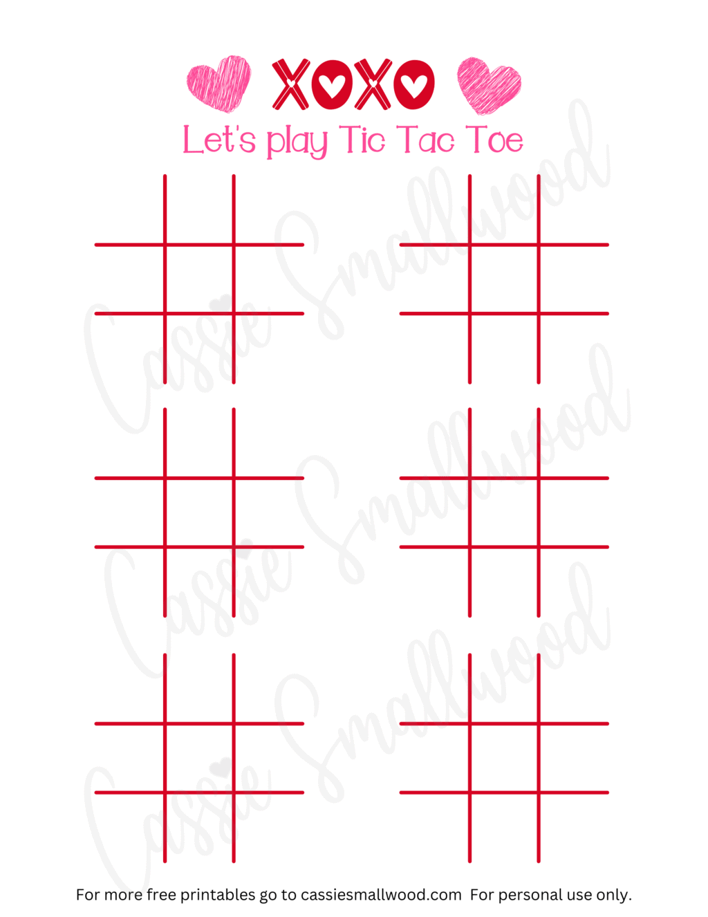 Free Printable Valentine Tic Tac Toe Games - Cassie Smallwood
