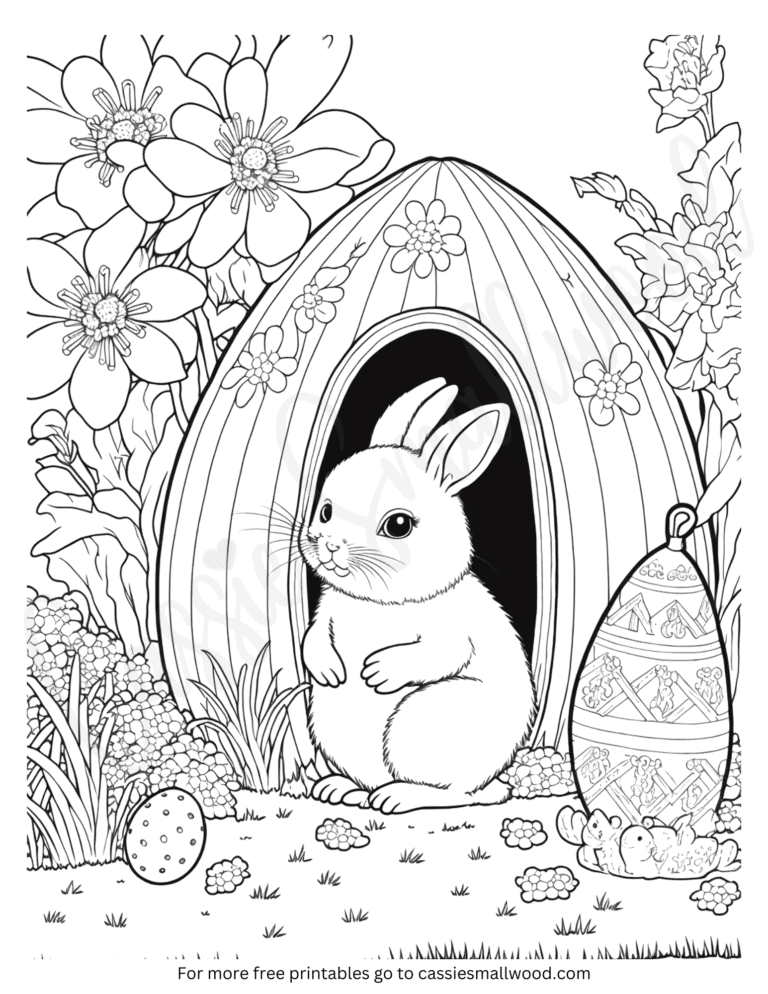 Bunny With Egg Easter Coloring Page - Cassie Smallwood