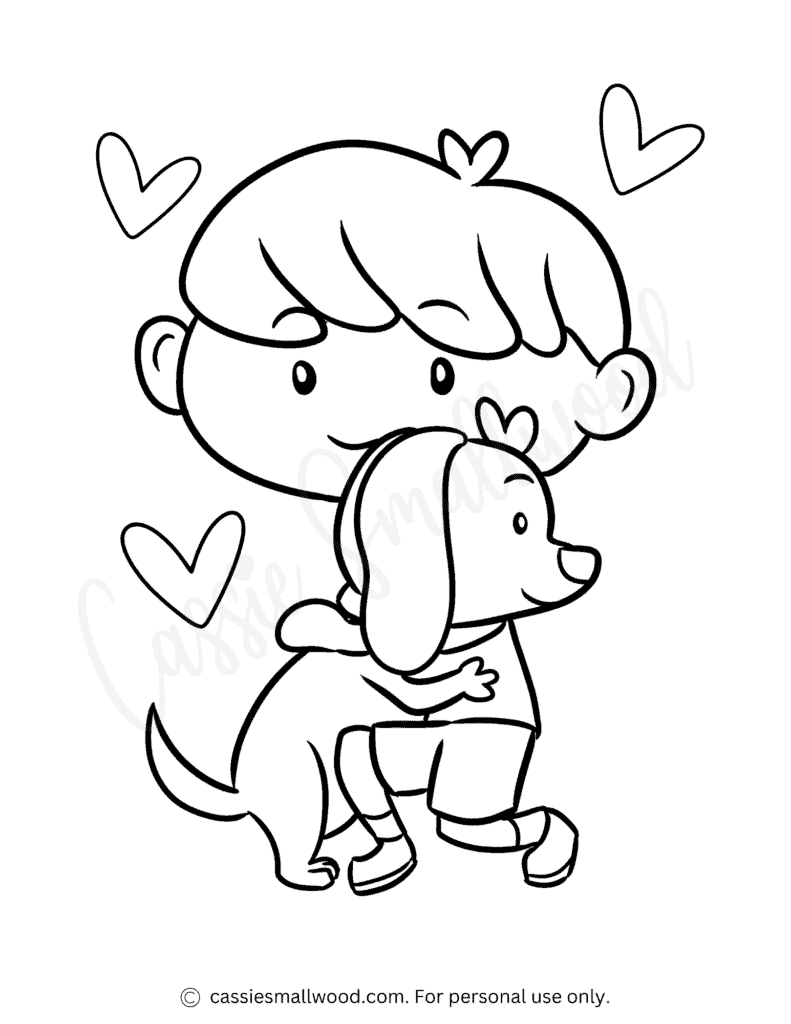 Boy and Dog Coloring Page - Cassie Smallwood