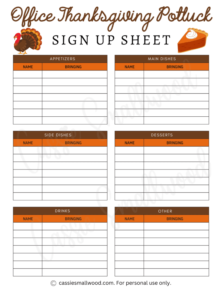 10 Cute Thanksgiving Potluck Sign Up Sheets - Cassie Smallwood