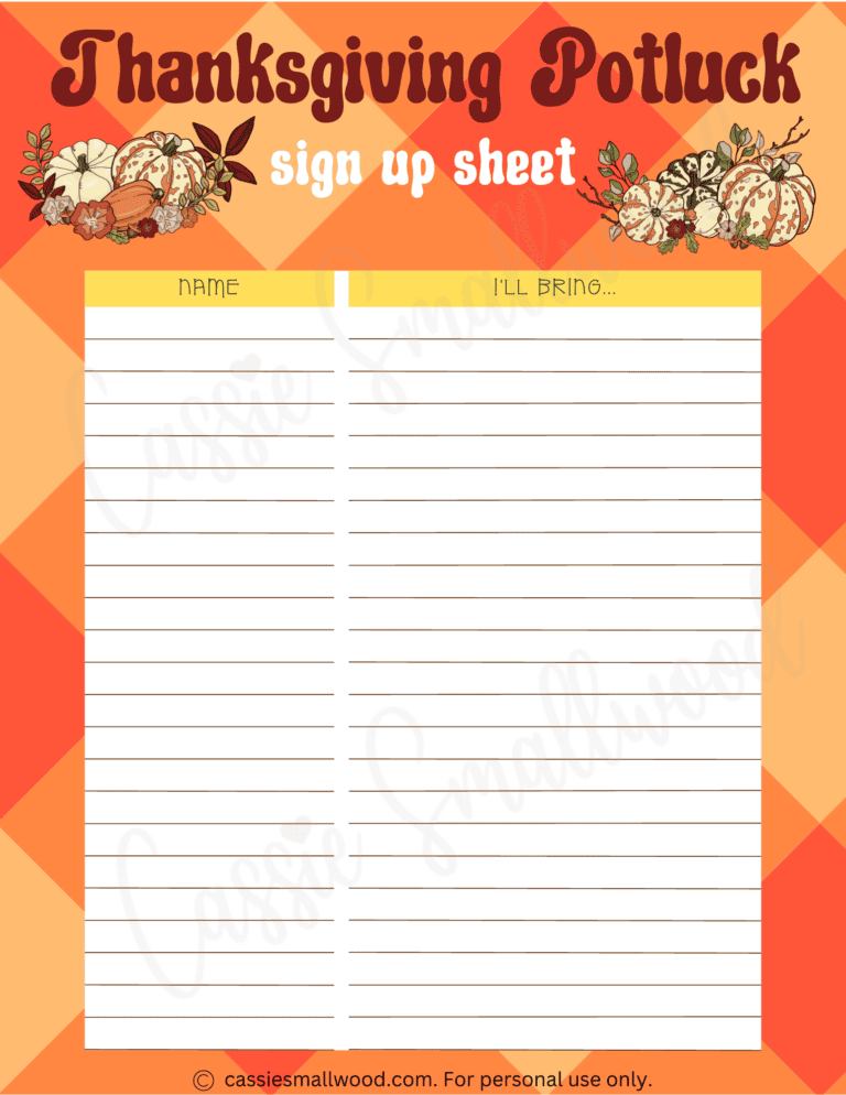 10 Cute Thanksgiving Potluck Sign Up Sheets - Cassie Smallwood