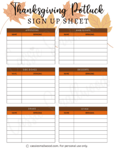 10 Cute Thanksgiving Potluck Sign Up Sheets - Cassie Smallwood