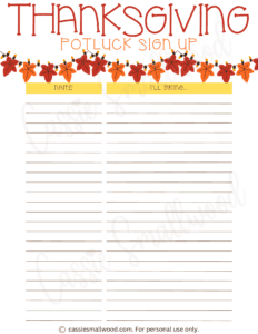 10 Cute Thanksgiving Potluck Sign Up Sheets - Cassie Smallwood