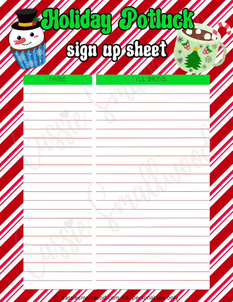 CUTE Christmas Potluck Sign Up Sheets - Cassie Smallwood