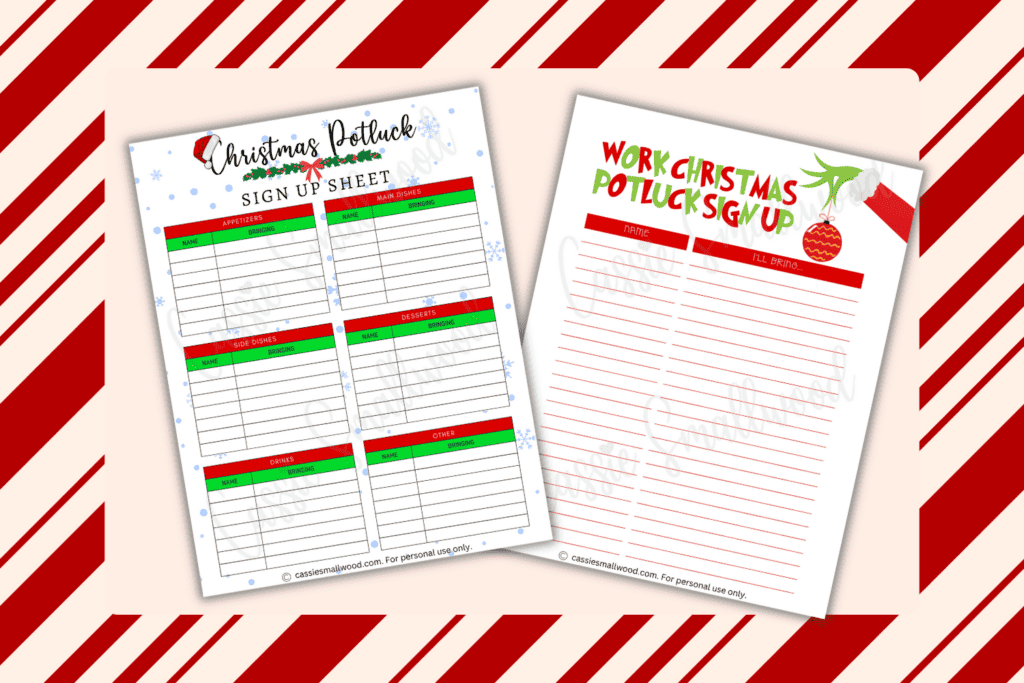 CUTE Christmas Potluck Sign Up Sheets - Cassie Smallwood