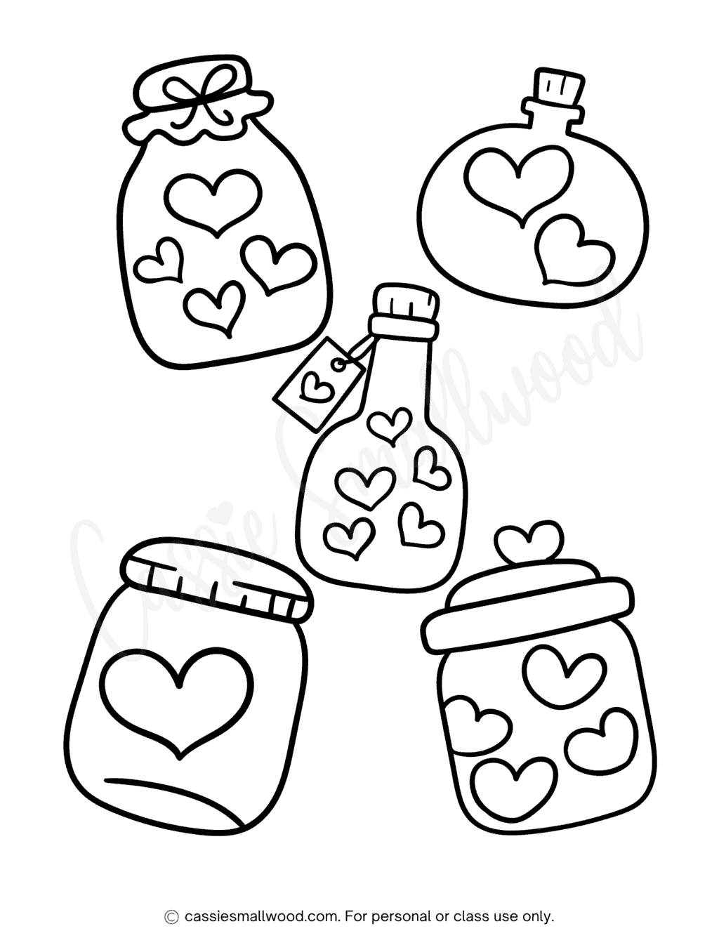 Jar of Hearts Easy Coloring Page - Cassie Smallwood