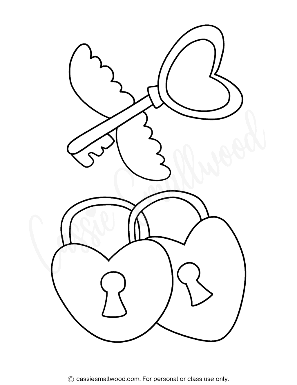 Lock and Key Easy Heart Coloring Page - Cassie Smallwood