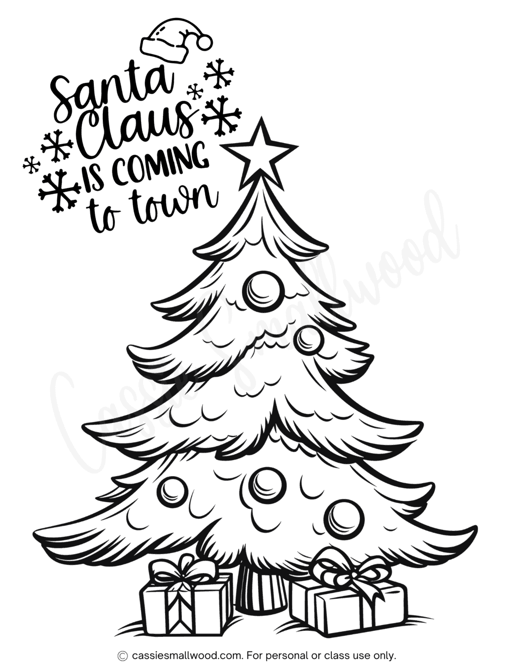Pretty Christmas Tree Coloring Sheet - Cassie Smallwood