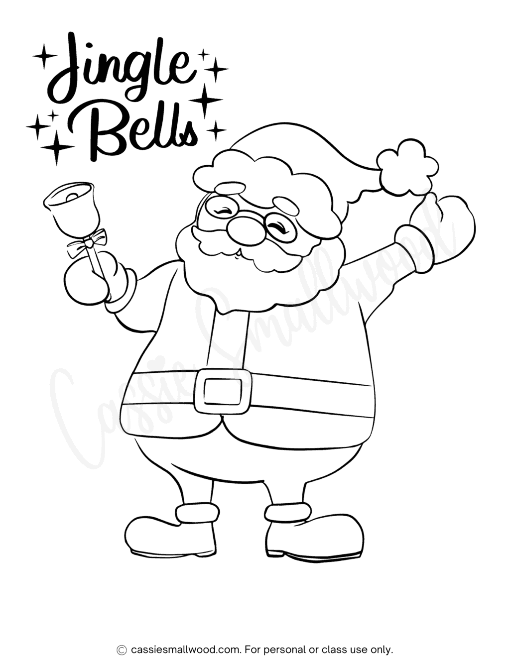 Jingle Bells Santa Coloring Page - Cassie Smallwood