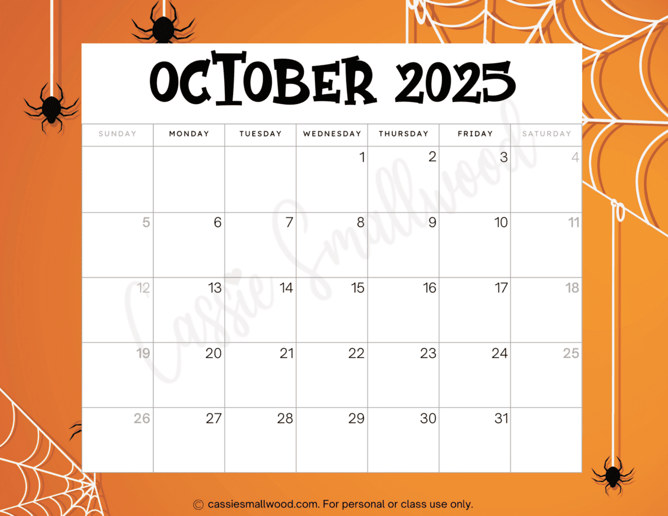 Cute 2025 Free Printable Monthly Calendars - Cassie Smallwood