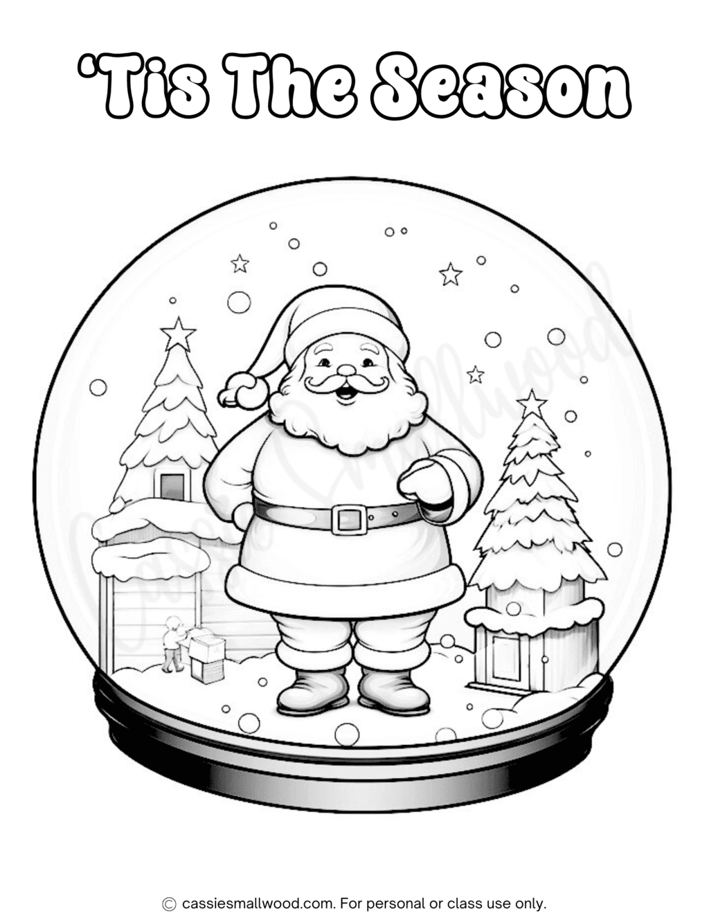 Santa In Snowglobe Coloring Page - Cassie Smallwood