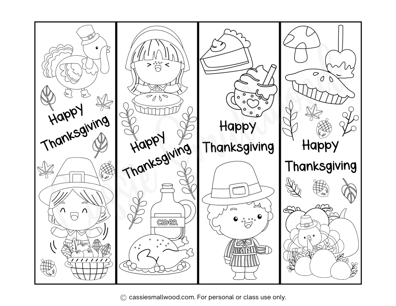 Thanksgiving Bookmarks Coloring Page - Cassie Smallwood