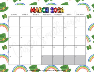 Cute Free Printable 2026 Monthly Calendar (Blank & With Holidays ...