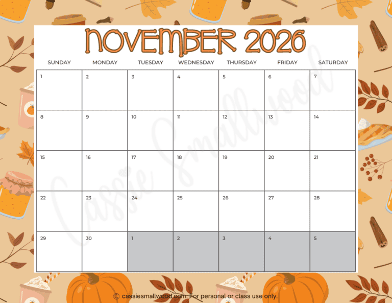 Cute Free Printable 2026 Monthly Calendar (Blank & With Holidays ...