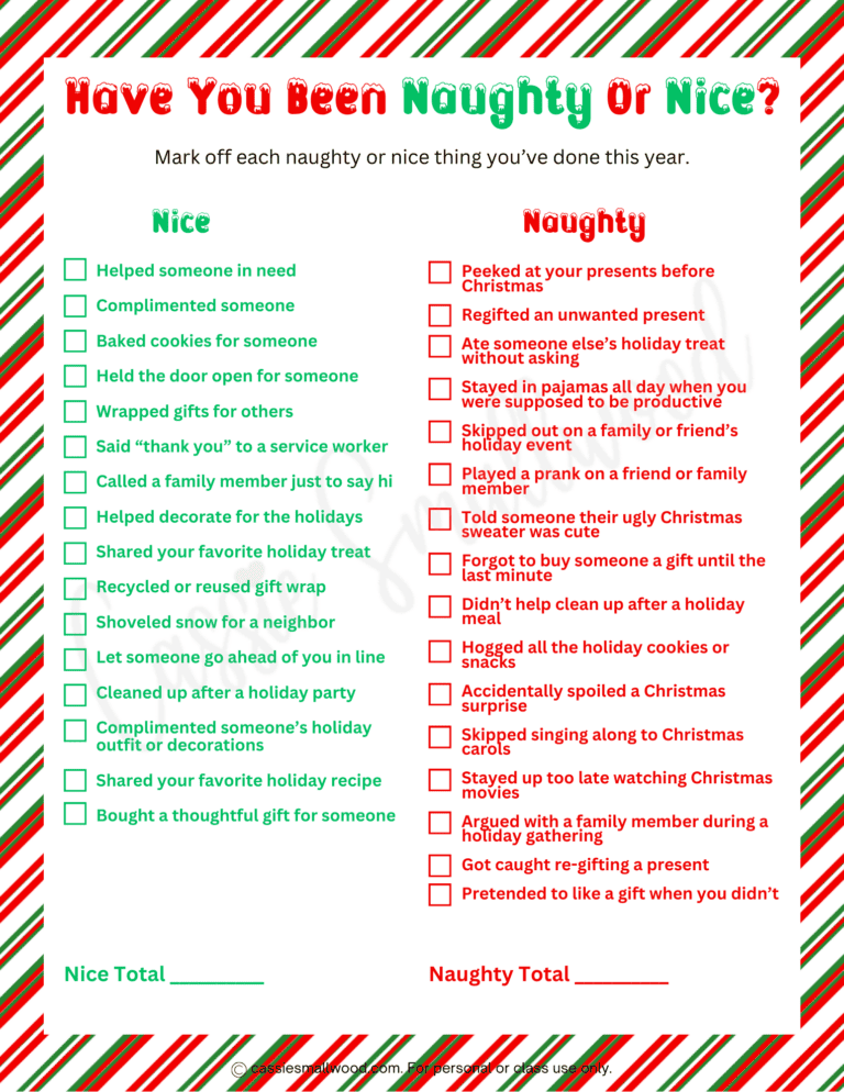 Naughty Or Nice Christmas Game (FREE Printable) - Cassie Smallwood