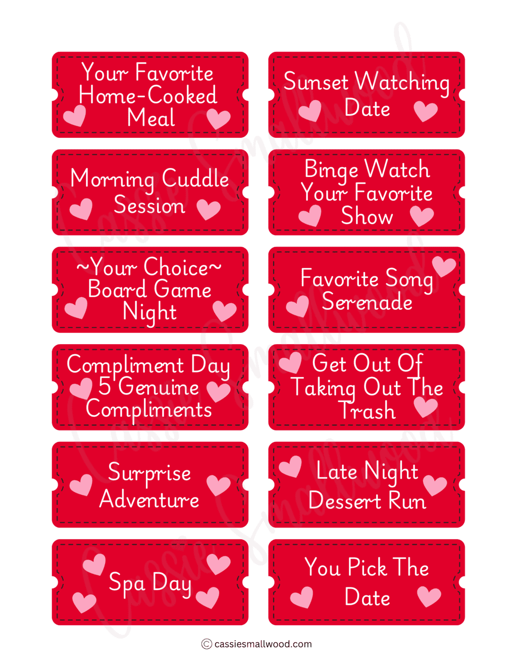 Free Printable Love Coupons - Cassie Smallwood