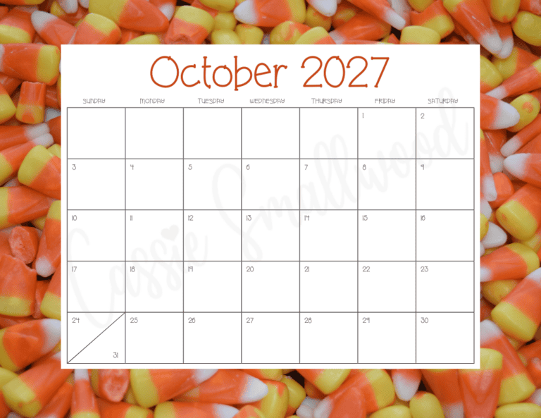 CUTE Free Printable 2027 Monthly Calendar - Cassie Smallwood