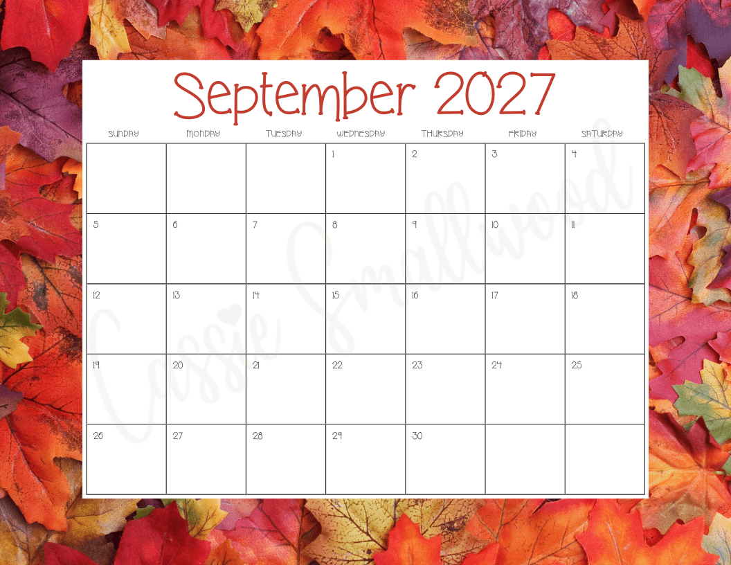 September 2027 calendar free printable - Cassie Smallwood