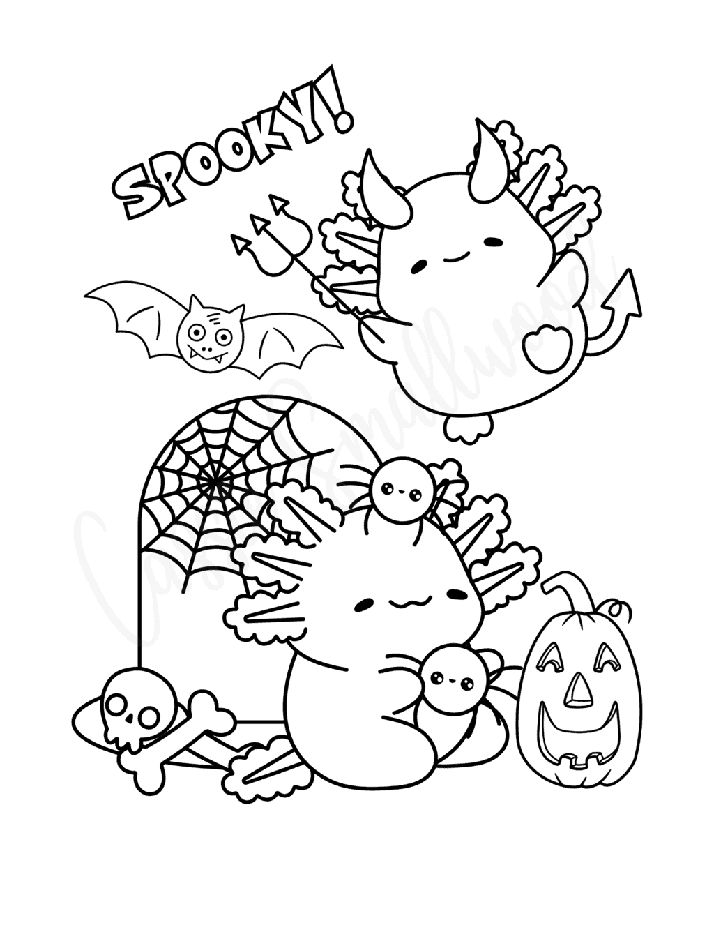 Cute Axolotl Coloring Page For Halloween - Cassie Smallwood