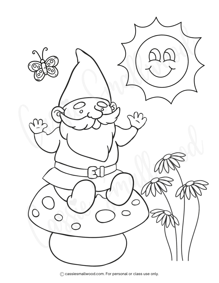 20 CUTE Gnome Coloring Pages - Cassie Smallwood