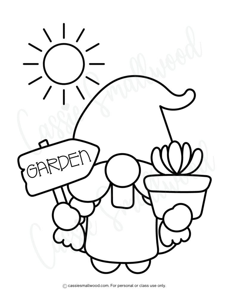 20 CUTE Gnome Coloring Pages - Cassie Smallwood