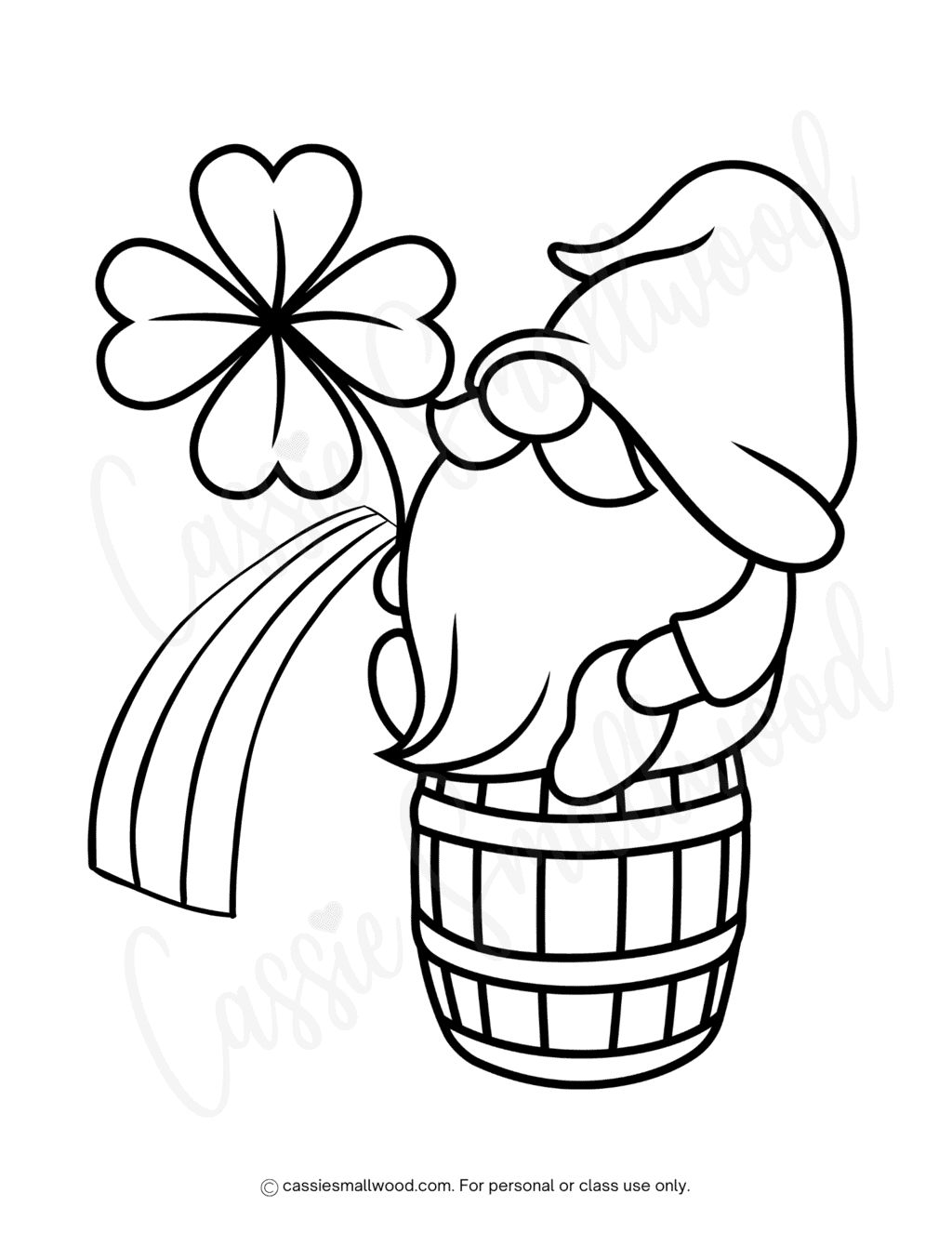 St. Patrick's Day Gnome Coloring Page - Cassie Smallwood