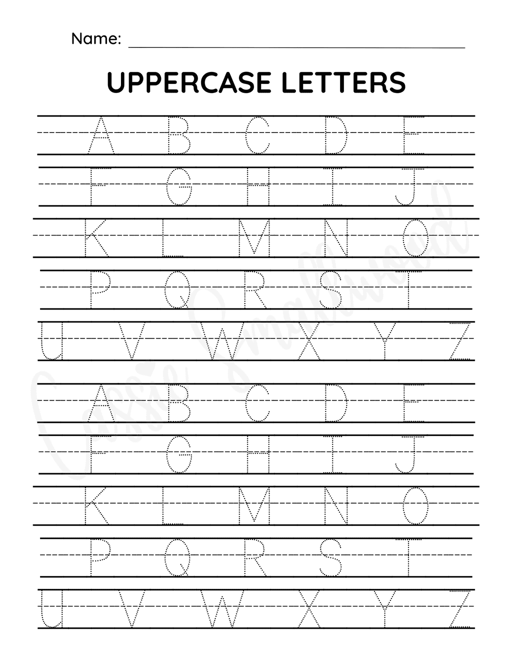Uppercase Letters A to Z Tracing Worksheet - Cassie Smallwood