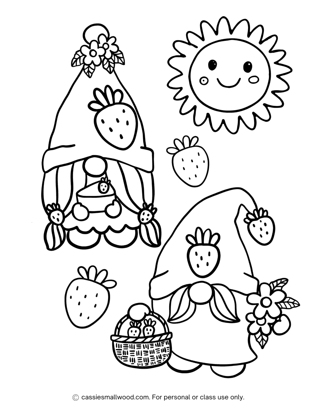Strawberry Gnomes Coloring Page - Cassie Smallwood