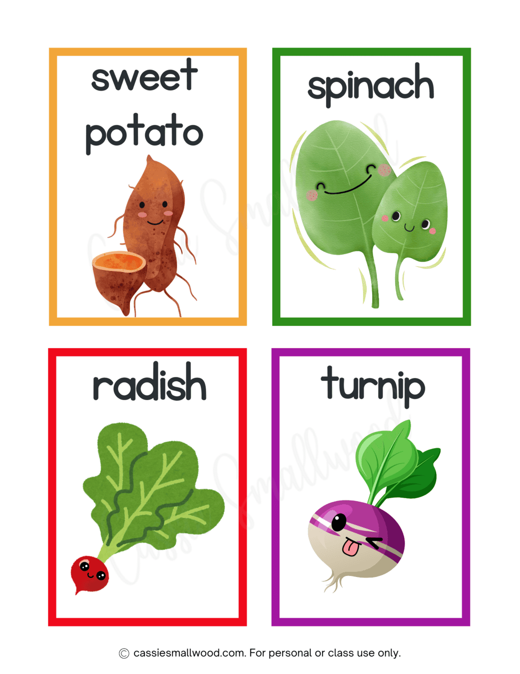free printable vegetable flash cards - Cassie Smallwood