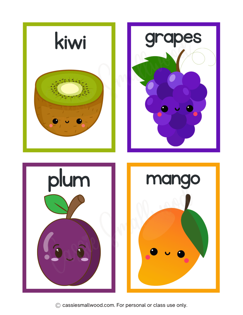 fruit flashcards - kiwi, grapes, plum, mango flashcards - Cassie Smallwood