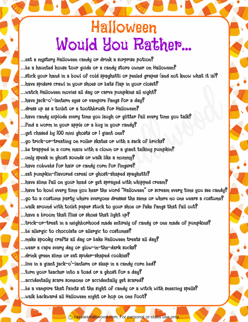 150 Halloween Would You Rather Questions (FREE Printable) - Cassie ...