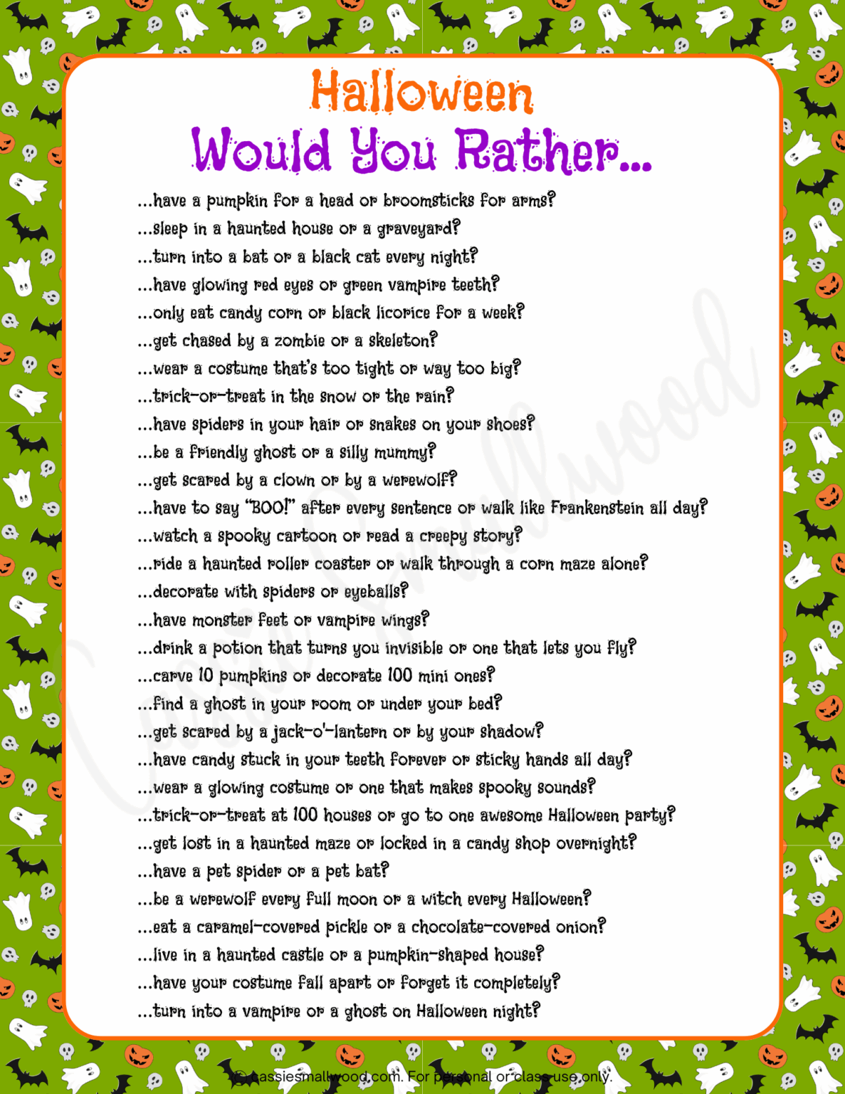 150 Halloween Would You Rather Questions (FREE Printable) - Cassie ...