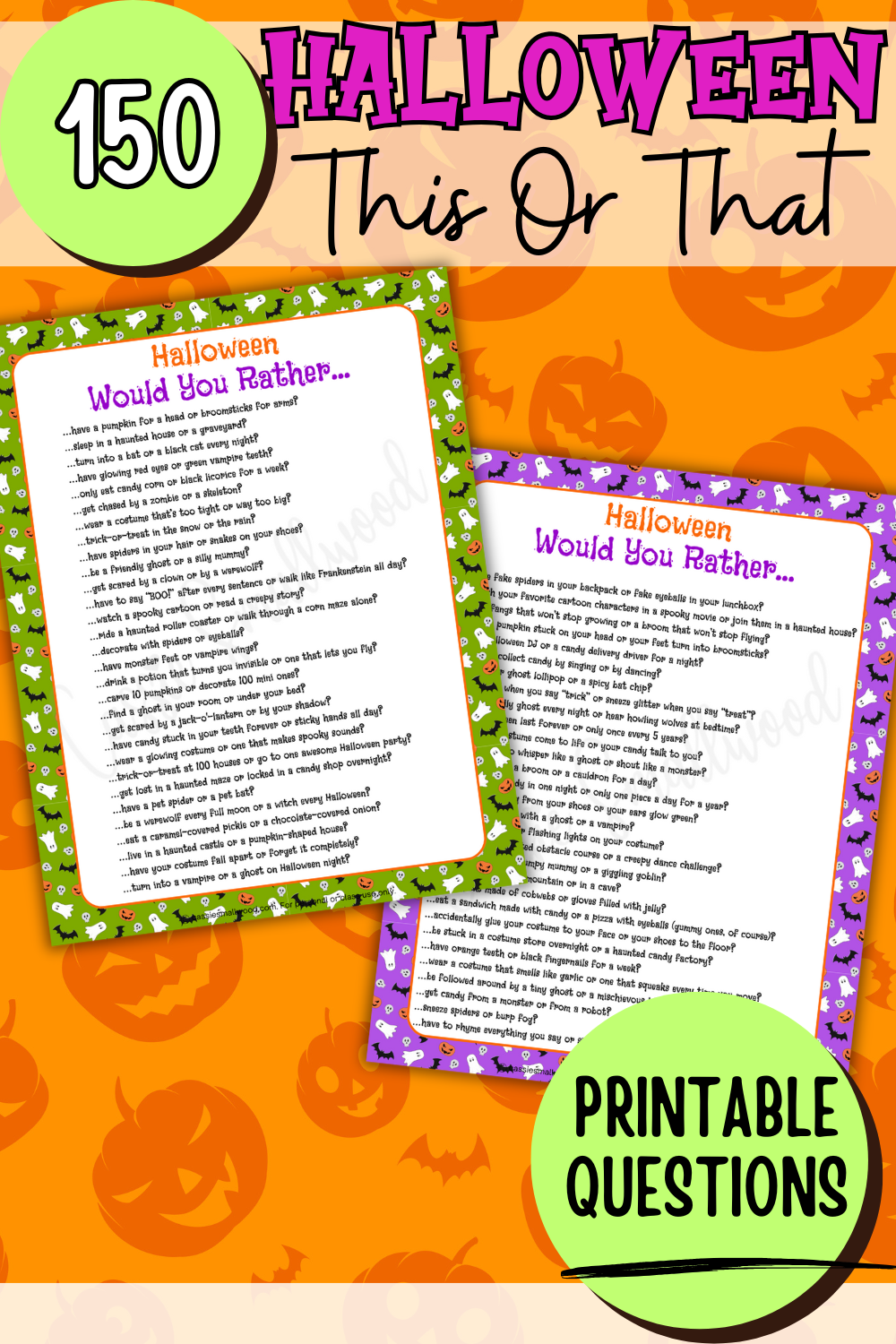 150 Halloween Would You Rather Questions (FREE Printable) - Cassie ...