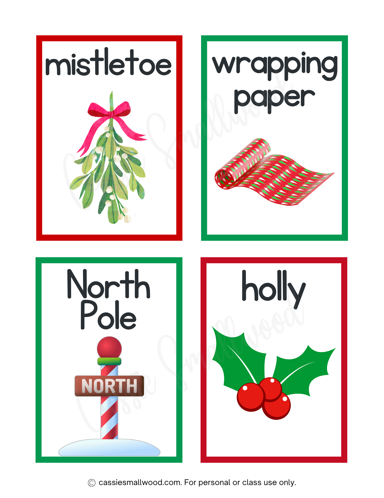 free printable Xmas flash cards - Cassie Smallwood