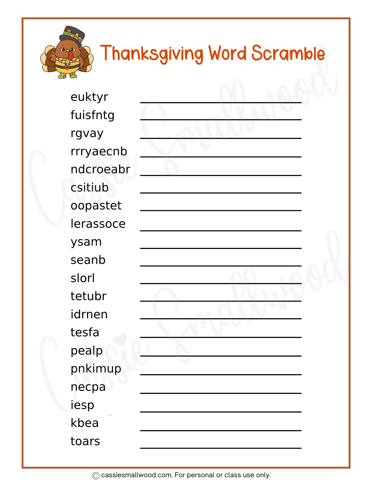 Thanksgiving Word Scrambles (With Answers) - Cassie Smallwood