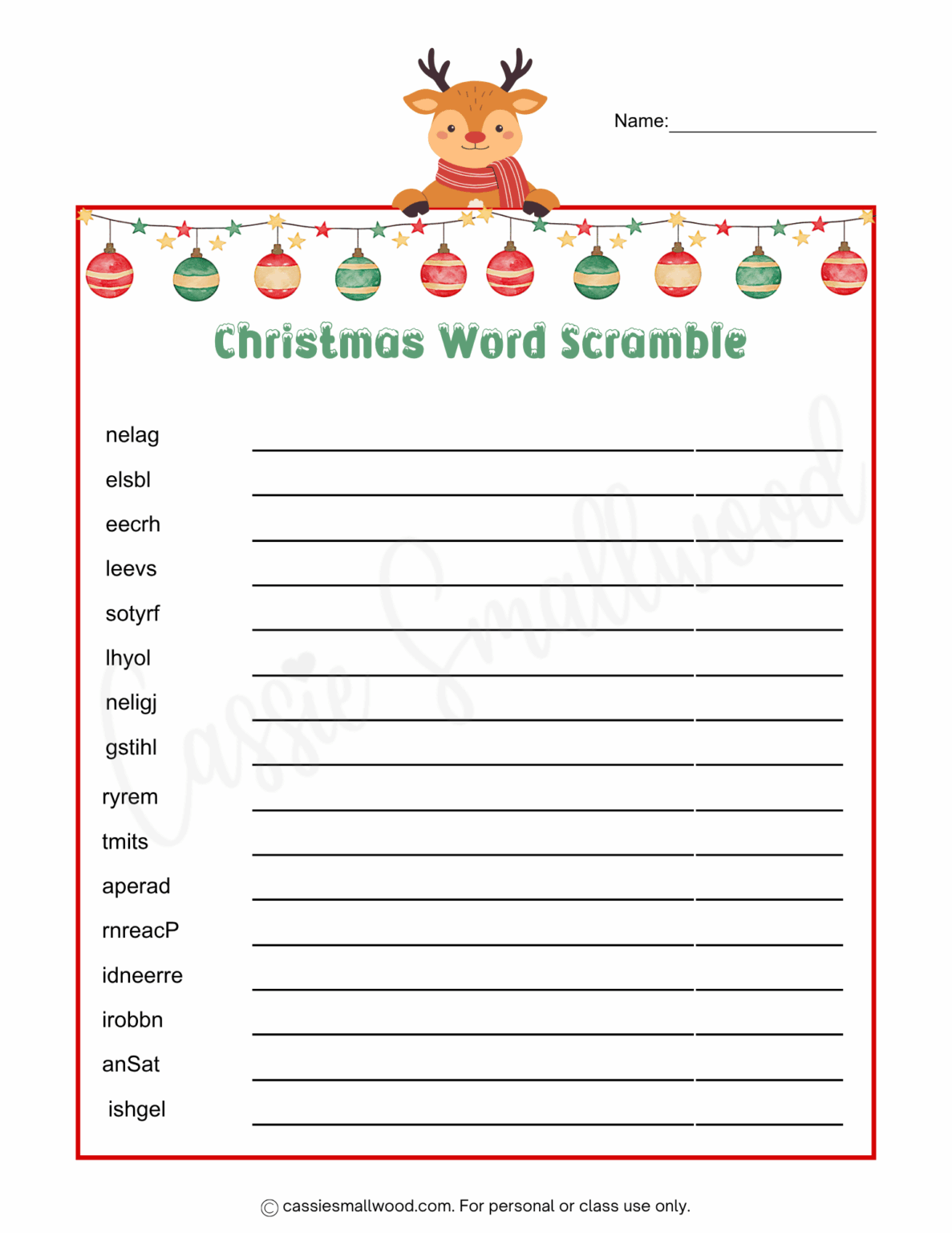 FUN Christmas Word Scrambles (With Answers) - Cassie Smallwood