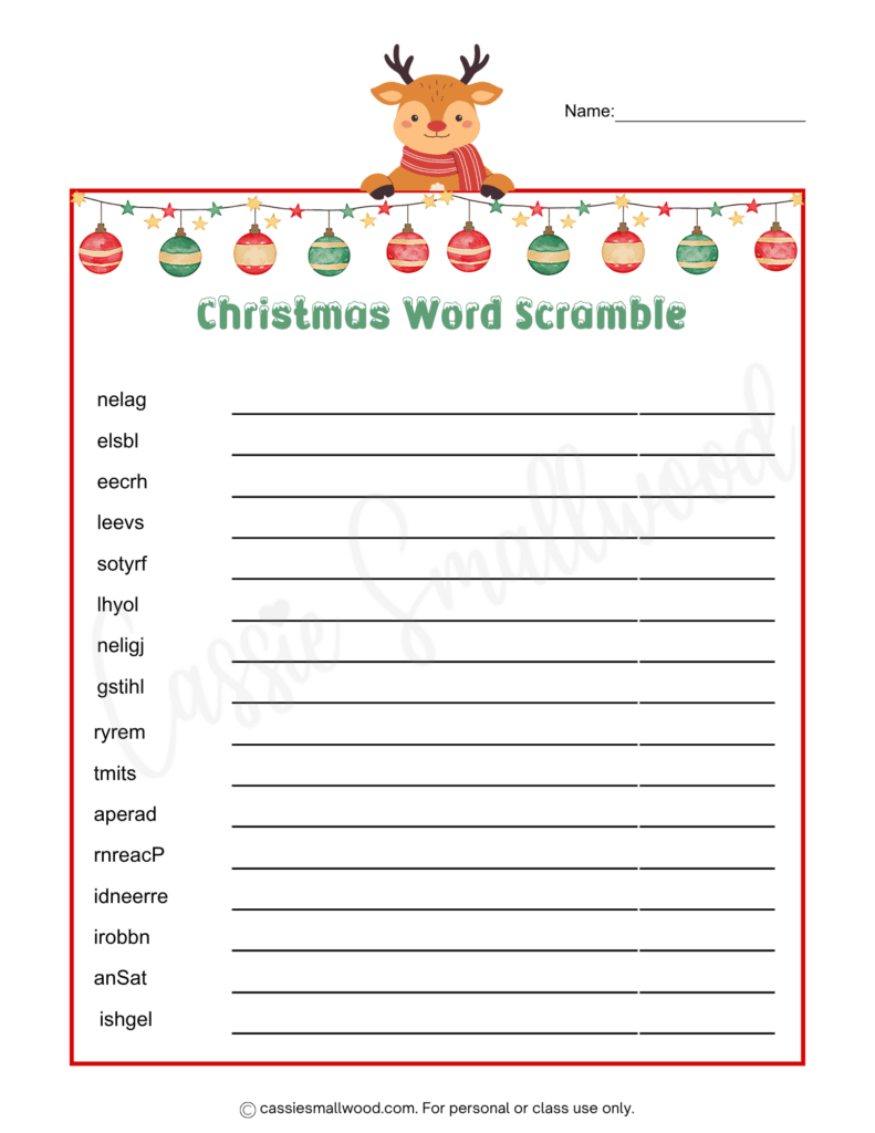 FUN Christmas Word Scrambles (With Answers) - Cassie Smallwood