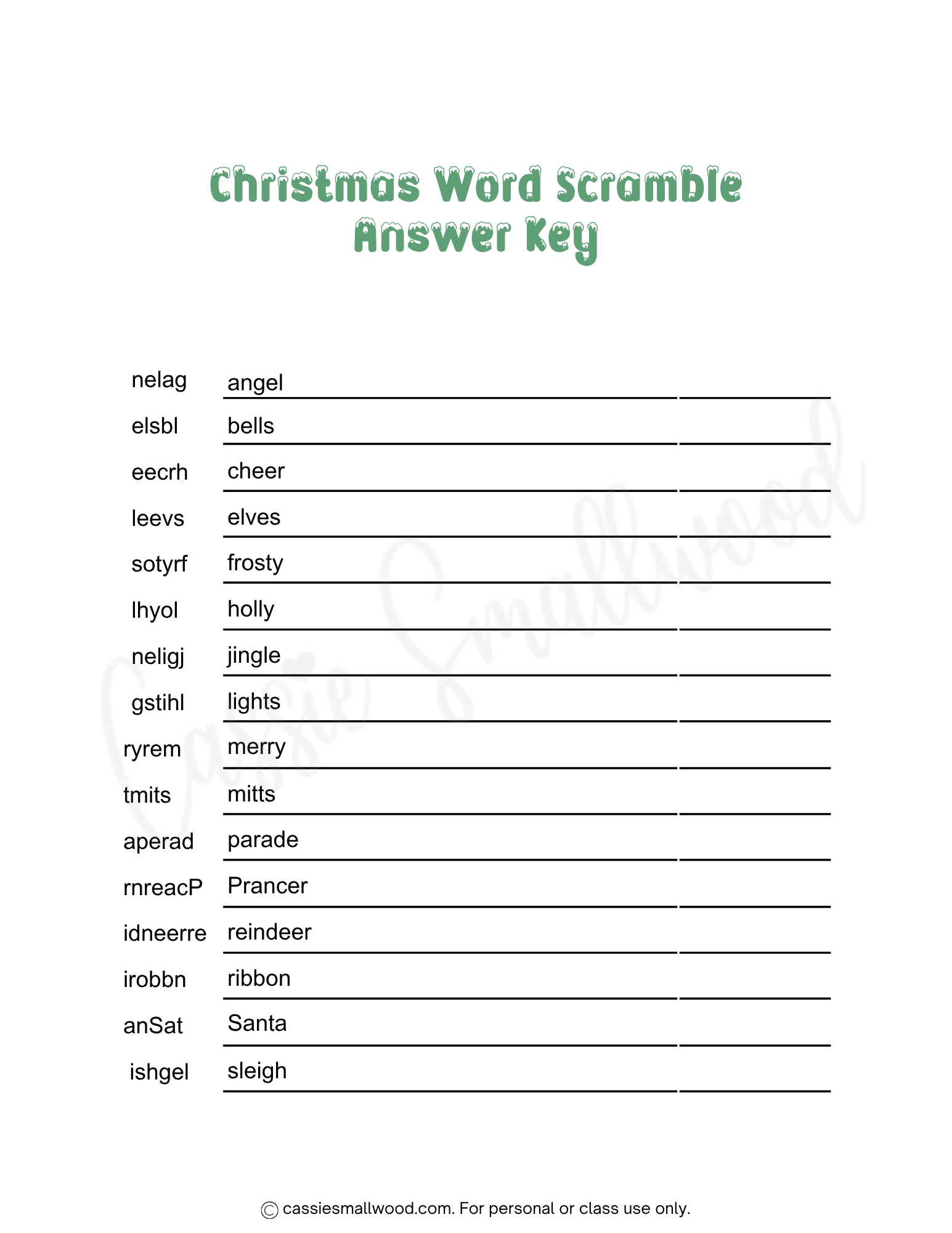 FUN Christmas Word Scrambles (With Answers) - Cassie Smallwood