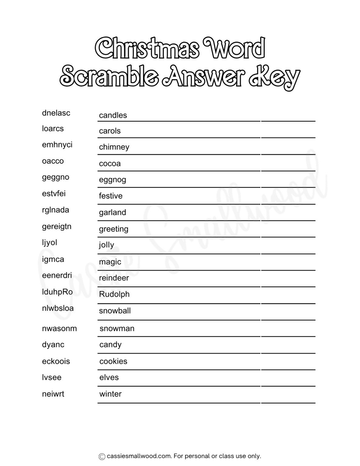 FUN Christmas Word Scrambles (With Answers) - Cassie Smallwood