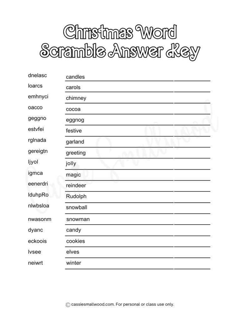 FUN Christmas Word Scrambles (With Answers) - Cassie Smallwood